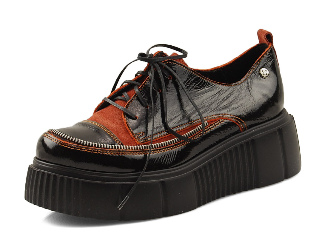 butbut > Maciejka 05740 pomarańczowo-czarne skórzane półbuty